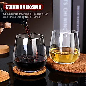 Chouggo Stemless Wine Glasses Set of 6, Hand Blown Premium Crystal Square Red White Wine Glass - Gifts for Women, Men, Wedding, Anniversary, Christmas, Birthday - 15Oz