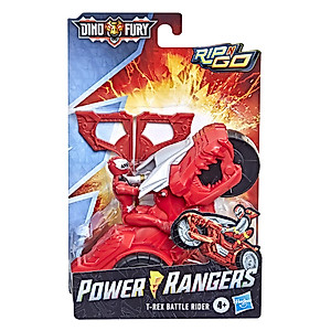 Power Rangers Dino Fury Rip N Go T-Rex Battle Rider and Dino Fury Red Ranger 6-Inch-Scale Vehicle and Action Figure, Toys Kids 4 and Up