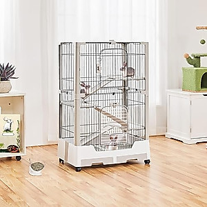 Yaheetech Rolling Small Animal Cage 4 Level Pet Cage with Open Top & Pull-Out Tray for Rabbits, Guinea Pigs, Ferrets and Chinchillas
