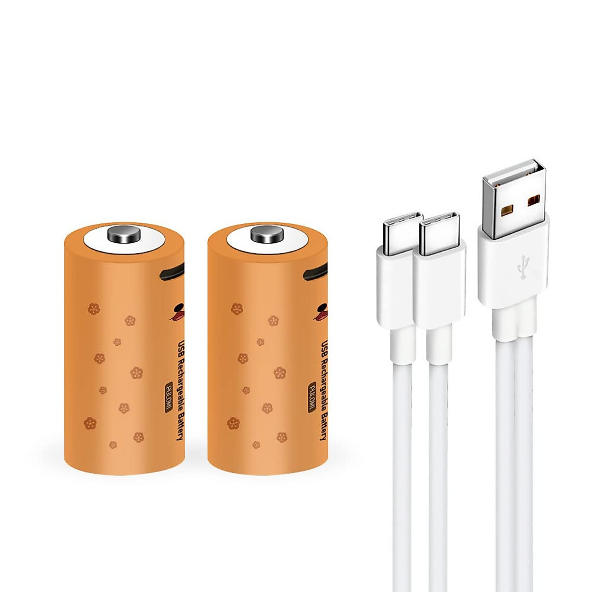 PULOMI New USB C Lithium ion Rechargeable Battery, High Capacity 1.5V 5000mWh Rechargeable C Battery, 2.5 H Fast Charge, 1200 Cycle with Type C Cable, Constant Output,2-Pack