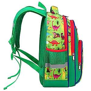 Moonmo Kids Backpack Boys, Kids Bookbag Elementary Preschool Kindergarten Supplies for Boys,boys school backpack with compartments for 5+ (Green Dinosaur)