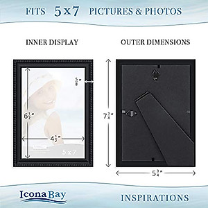 Icona Bay 5x7 Picture Frames (Black, 6 Pack), Beautifully Detailed Molding, Contemporary Picture Frame Set, Wall Mount or Table Top, Inspirations Collection