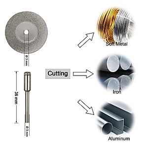 Yakamoz 10Pcs Assorted Small Diamond Cutting Wheel with Mandrel Cutoff Disc Blades Rotary Cutter Tool Kit for Metal Stone Tile, 16mm - 60mm Cutting Dia.