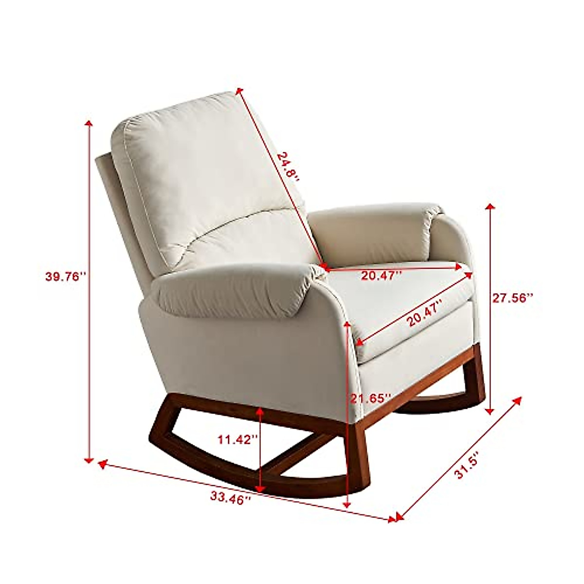 CALABASH Rocking Chair Nursery,Modern Comfy Armchair with Side Pocket,Mid-Century Upholstered Glider Rocker Chairs for Baby/Kids Room and Living Room (White Beige)