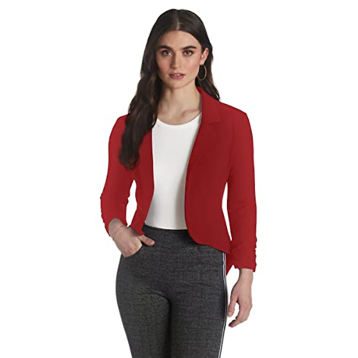 Womens Casual Work High Low Blazer Jacket JK45590X 1073T Dark RED 2X