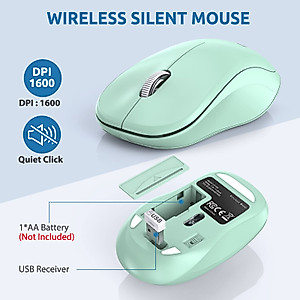 Wireless Keyboard and Mouse, 2.4GHz Ergonomic Compact Quiet Full-Size Computer Keyboard Cordless Mouse Combo with Nano USB Receiver for Windows, Laptop, PC, Notebook (Mint Green)