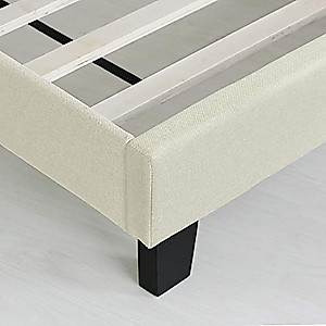 Furinno Laval Button Tufted Upholstered Platform Bed Frame, Queen, Linen