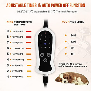 TUKELER Pet Heating Pad with Chew Resistant Cord Temperature(86℉-146℉) Adjustable Dog Heating Pad,Waterproof & Overheat Protection 31.5"x19.6"