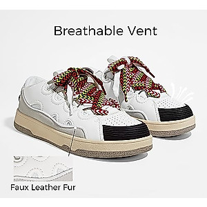 LUCKY STEP Women's Fashion Classic Leopard Leather Suede Sneakers Platform Casual Walking Tennis Club Flat Double Lace up Shoe(White,9B(M) US)