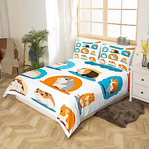 Feelyou Cute Hamster Bedding Set for Girls Boys Children Cartoon Pet Animal Comforter Cover Decorative Lovely Rodent Duvet Cover Pet Mouse Pattern Bedspread Cover Twin Size 2Pcs Bedclothes