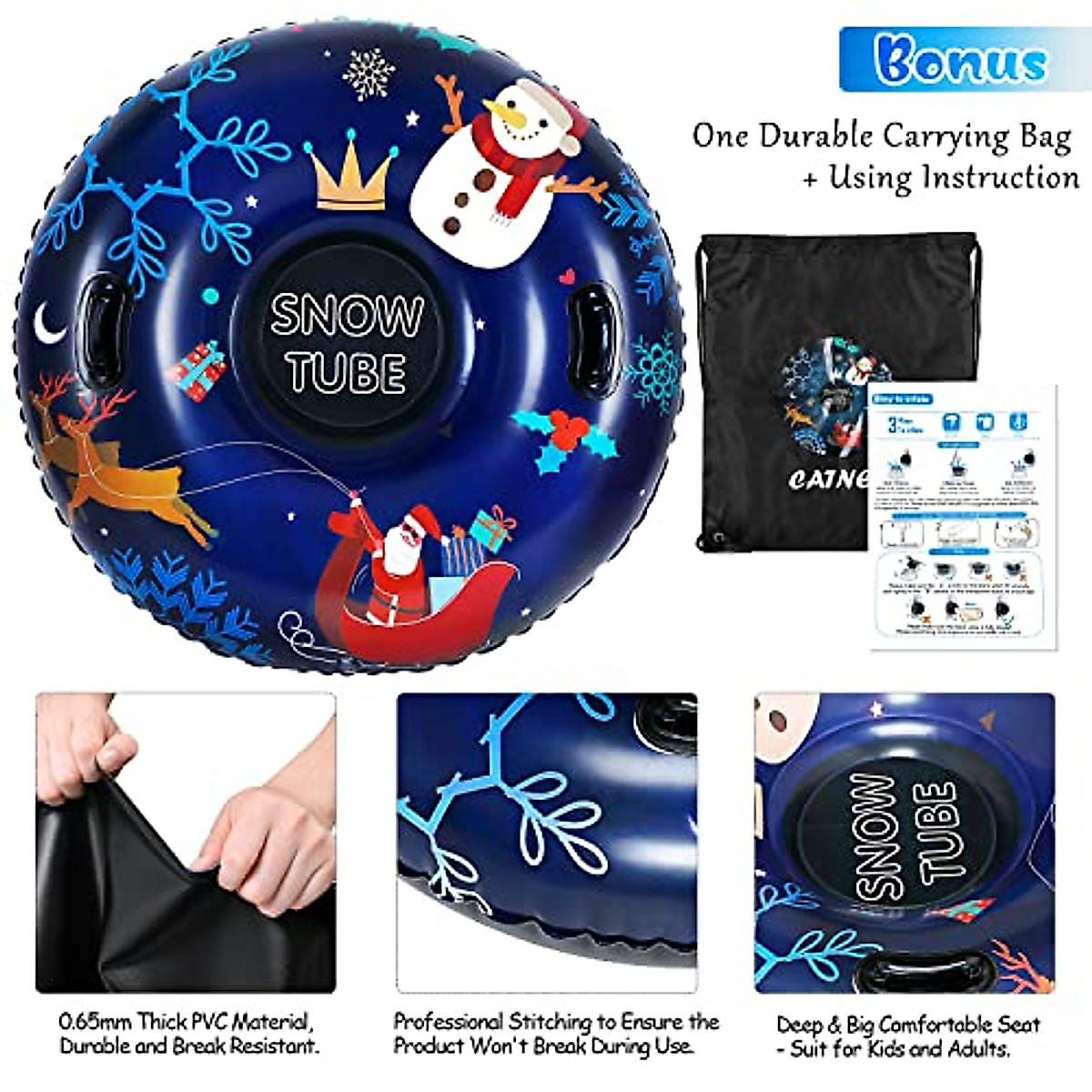 Snow Tube Inflatable Snow Sled - 47 inches Heavy-Duty Snow Tube for Adults, Super Thick 0.7mm PVC Snow Tubes Inflatable Float for Winter Outdoor Sledding, Perfect Christmas/New Year Gift
