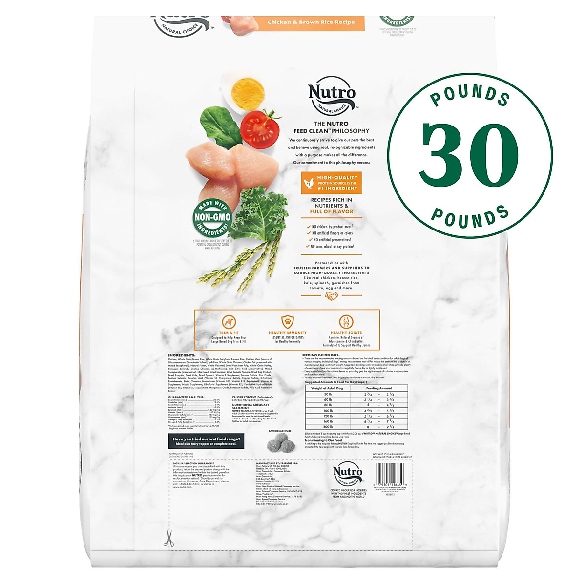 NUTRO NATURAL CHOICE Large Breed Adult Dry Dog Food, Chicken & Brown Rice Recipe Dog Kibble, 30 lb. Bag