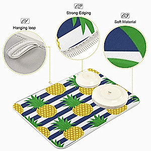 Striped Pineapple Pattern Dish Drying Mat 24"x18" Absorbent Machine Washable Hanging Fast Dry Pad Dish Protective Mat for Kitchen Countertop Heat Resistant Dinner Table Mat