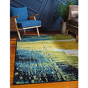 Unique Loom Lyon Collection Modern Abstract Area Rug, 4 x 6 ft, Light Green/Blue