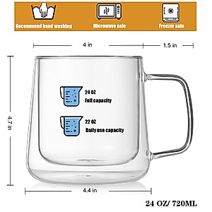 BNUNWISH Extra Large Thicken Double Wall Glasses Coffee Mugs Tea Cups set of 2, 24OZ Insulated Clear Lemon Tea Beer Cups with Handle