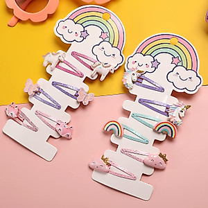 PinkSheep Unicorn Hair Clips Barrettes for Girls, 6 Pairs/12 Pack Fox Rainbow Cloud Shaped Hair Pins, Cute Hair Clips Metal Snap Barrettes Sparkly Hair Accessories For Baby Girls Teens Toddlers