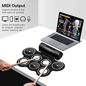 Flexzion Digital Electronic Drum Set, Portable Roll Up Electronic Drum Pad Machine for Kids, Adults, Beginners, Pros, 7 Pads Electric Drum Set with Drum Sticks, Foot Pedals, MIDI and Headphone Jack