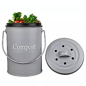 JV Compost Bin - Kitchen Compost Bin Countertop - Kitchen Composter Indoor - Compost Pail - 1.2 Gallon Compost Bin with EZ-No Lock Lid - Small Compost Bin - Odor-Free Seal - 2 Charcoal Filters