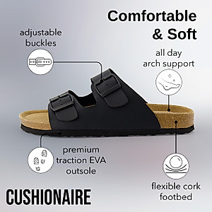 CUSHIONAIRE Men's Lane Cork footbed Sandal with Adjustable Buckle Straps +Comfort, Black Nappa 8