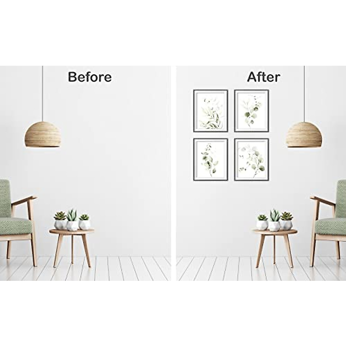 Vivegate Light Botanical Plant Wall Art Prints - Set of 4 Plant Wall Decor Prints Floral Kitchen Flower Leaves Wall Art Boho Leaf Eucalyptus (Medium - 8"X10", Light Green)