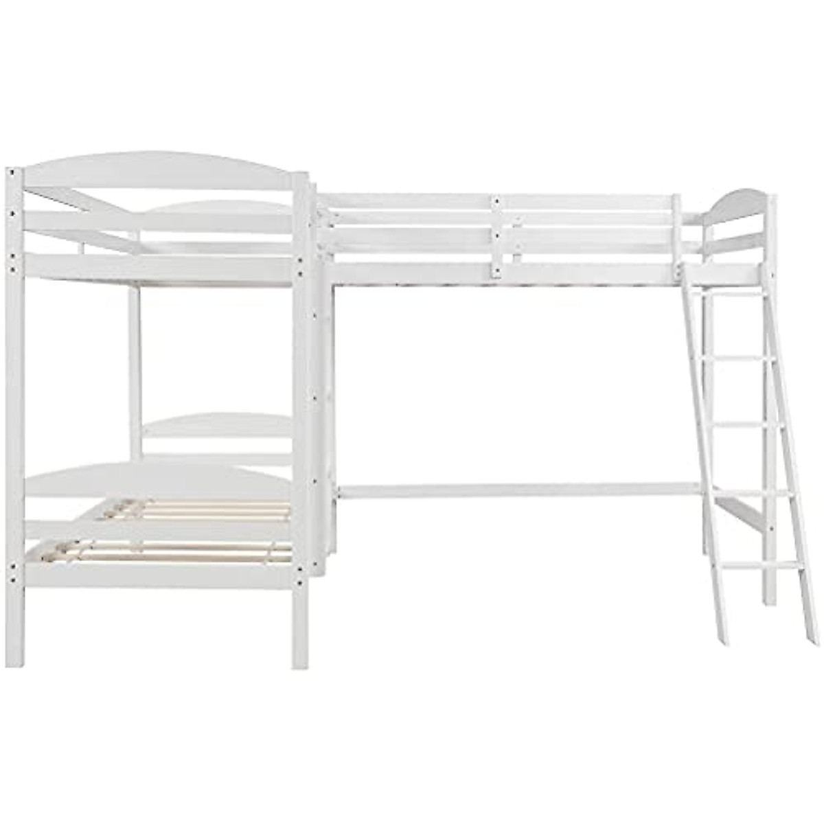 STP-Y Twin Over Twin Bunk Bed with 2 Ladders, Twin L-Shaped Bunk Bed and Loft Bed with Full-Length Guardrail, 3 Solid Wooded Bed Frames for Kids (White)