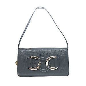 Michael Kors Womens Oversized Id Chain Pebbled Leather Clutch Black / Gold