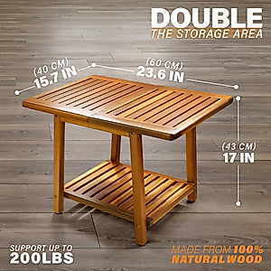 ENKEZI Acacia 24 Inches Outdoor Side Table, 2-Tier Sturdy Patio, End Table Weather Resistant, Strong Stability Side Table for Patio, Pool, Porch, Teak Finish (Acacia Brown)