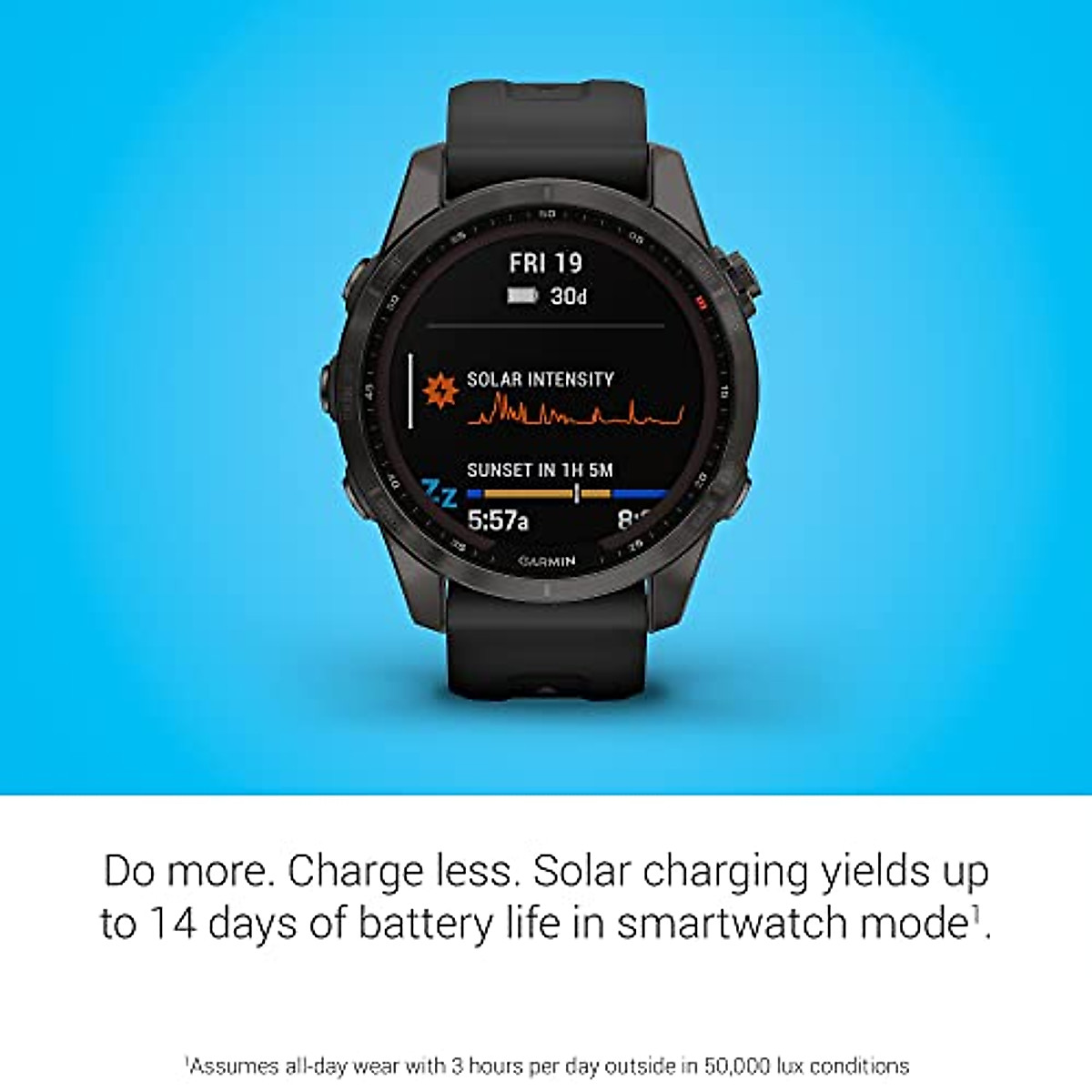 Garmin fenix 7S Sapphire Solar, Smaller adventure smartwatch, with Solar Charging Capabilities, Rugged watch with GPS, touchscreen, wellness features, carbon gray DLC titanium with black band