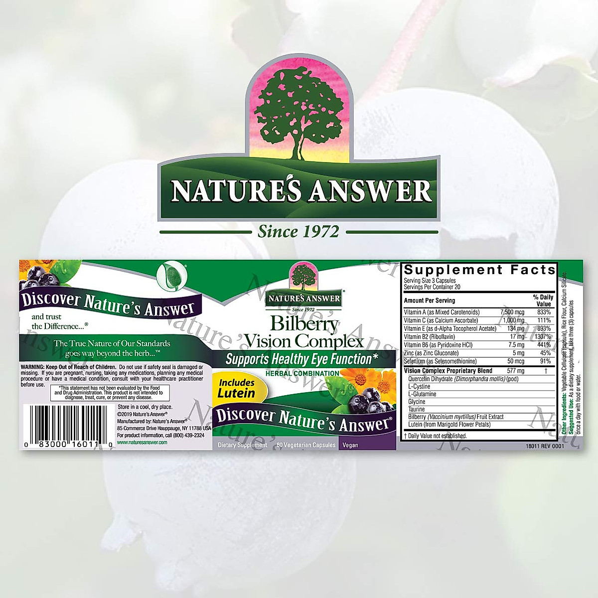 Nature's Answer Bilberry Vision Complex for Eyes Vegetarian Capsules, 60-Count | Promotes Overall Eye Health