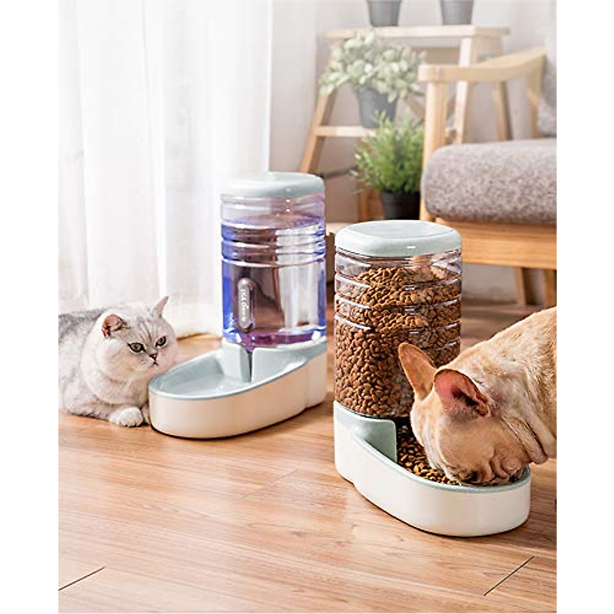 Ika Omnis Automatic Dog Cat Feeder and Water Dispenser Set with Food Scoop for Small/Medium Pet Puppy Kitten - Big Capacity 1 Gallon x 2