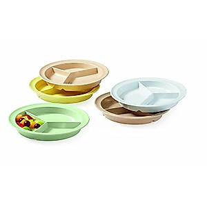 G.E.T. CP-530-G-EC Heavy-Duty 3 Compartment Plastic Divided Compartment Plates, Deep Sided, 9", Green (Set of 4)