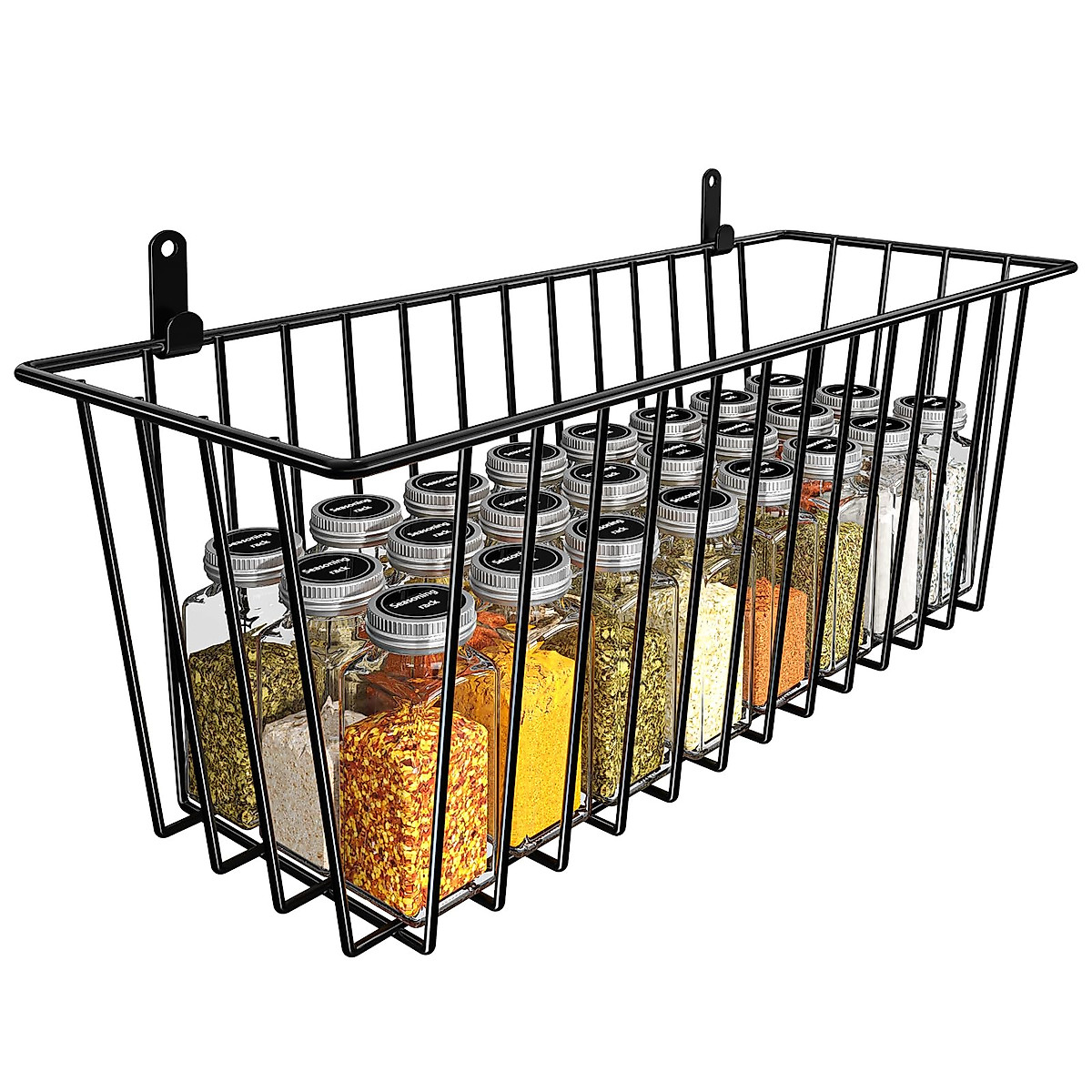 Simple Trending 8 Pack Spice Rack with 8 Hooks For Kitchen, Wall Mount Hanging Spice Organizer For Holds 192 Spice Jars,Bathroom or Pantry Door, Storage, Black