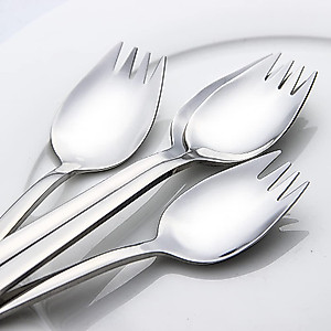 AYFDISHS Stainless Steel Sporks, 4-Pack Reusable Metal Forks, Long Handled Dessert Spoons, Salad Forks, Back to School Lunch Supplies, Fruit Appetizer Dessert Salad Flatware Set, 7.4-inch