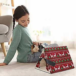 enheng Small Pet Hideout Red Christmas Knitting Pattern Hamster House Guinea Pig Playhouse for Dwarf Rabbits Hedgehogs Chinchillas