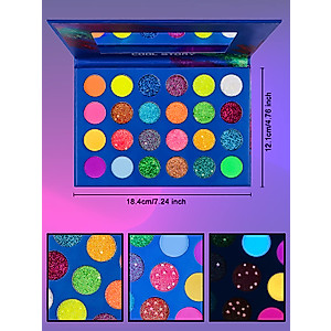 Kalolary 24 Colors Glow in the Dark Makeup Eyeshadow Face Paint Palette, Highly Pigmented Neon Eyeshadow Palette Matte and Glitter UV Glow Blacklight Party Make up