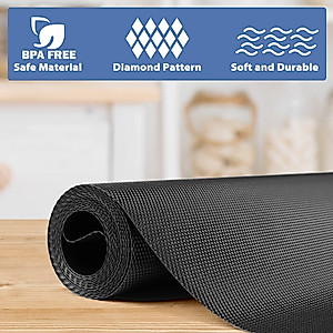 Shelf Liner Drawer Liners, Non Adhesive Kitchen Cabinet Liner Drawer Mat with Waterproof Protection Pad for Refrigerator, Cupboard, Cabinet Shelves, Pantry Cover, Black 11.8 x 236.2 inches