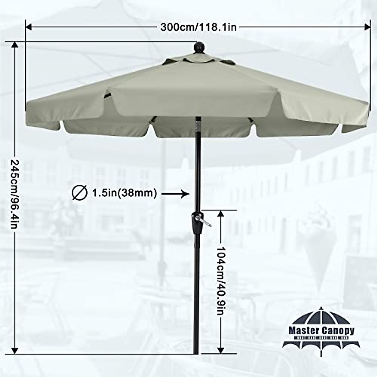 MASTERCANOPY Valance Patio Umbrella for Outdoor Table Market -8 Ribs (7.5ft, Light Gray)