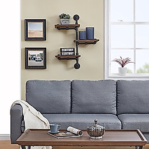 Danya B. 3-Tier Vertical Floating Staggered Industrial Rustic Pipe Shelves - Wall Mount