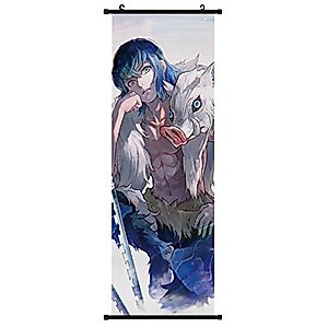Poster Anime Scroll Hashibira Inosuke Hanger Cartoon Comic Scrolls Fabric Hanging Wall Art Picture Decor 36" L x 12" W