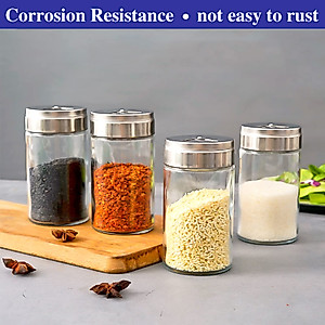 4pcs Salt and Pepper Shakers Set, Salt Shaker and Pepper Shaker with Adjustable Pour Holes, Pepper and Salt Container with Stainless Steel Lid,Glass Salt and Pepper Shakers,Spice Shaker for Kitchen
