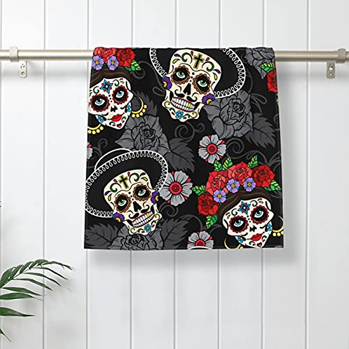 Perinsto Sugar Skulls Hand Towel Day of The Dead Decorative Fingertip Towels Multipurpose for Bathroom Kitchen Gym and Spa, 27.5" X 15.7"