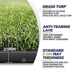 Golfguru Golf Mat, 5x4ft 21mm Artificial Turf Golf Hitting Mats Practice with 10 Golf Balls, 9 Golf Tees, Golf Hitting Practice Mat for Backyard Driving Chipping Indoor Outdoor