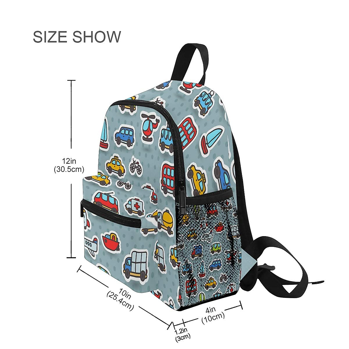 OREZI Cute Cartoon Cars Transport Pattern Toddler Backpack for Boys Girls,Kid's Backpack Schoolbags for Kindergarten Preschool Toddler Travel Bag Snack Bag With Chest Clip