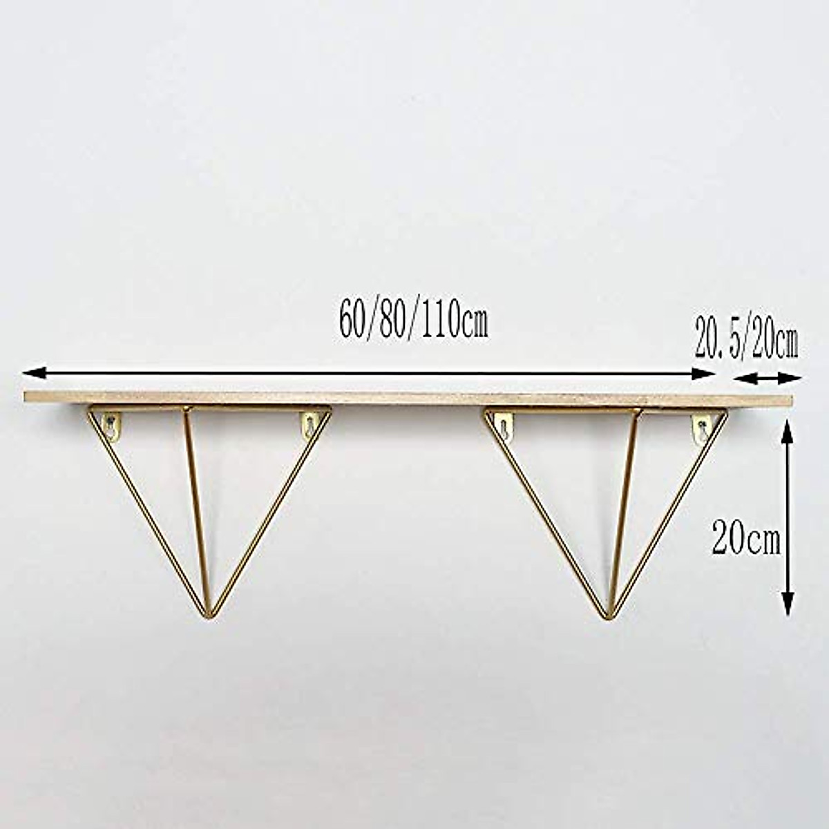 PIBM Stylish Simplicity Shelf Wall Mounted Floating Rack Shelves Iron Art Metal Solid Wood Storage Display Stand Triangle Bracket Living Room Restaurant,4 Sizes, Gold , DA+B+C