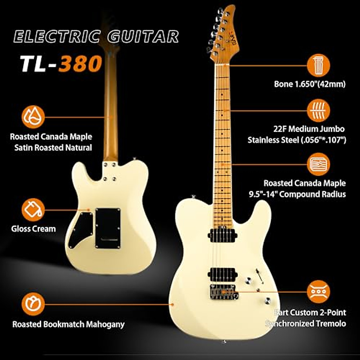 EART Guitars TL-380 Modern Humbucker Pickups Double Coil Split Two Point Tremolo Bridge Solid Body Electric Guitars