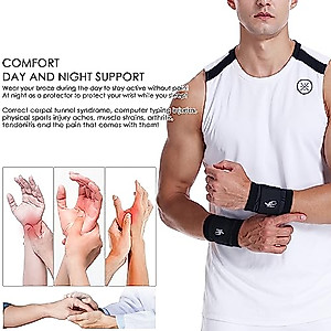 HiRui Wrist Brace/Wraps Wrist Compression Strap and Support for Work Fitness Weightlifting Sprains Tendonitis, Carpal Tunnel Arthritis, Pain Relief, Adjustable Wristbands 2 PACK (Black, M)