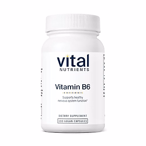 Vital Nutrients Vitamin B6 | Vegan Methylated B6 Vitamins for Nervous System, Muscle, Bone Health* | High-Potency Vitamin B6 for Menstrual Discomfort * | Gluten, Dairy, Soy Free | 100 Capsules