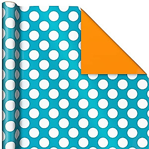 Hallmark All Occasion Reversible Wrapping Paper (3 Rolls; 75 sq. ft. ttl) Black and White Triangles, Dots Blue, Lime Green Diamonds, Solid Yellow, Orange, Blue for Birthdays, Halloween, Father's Day