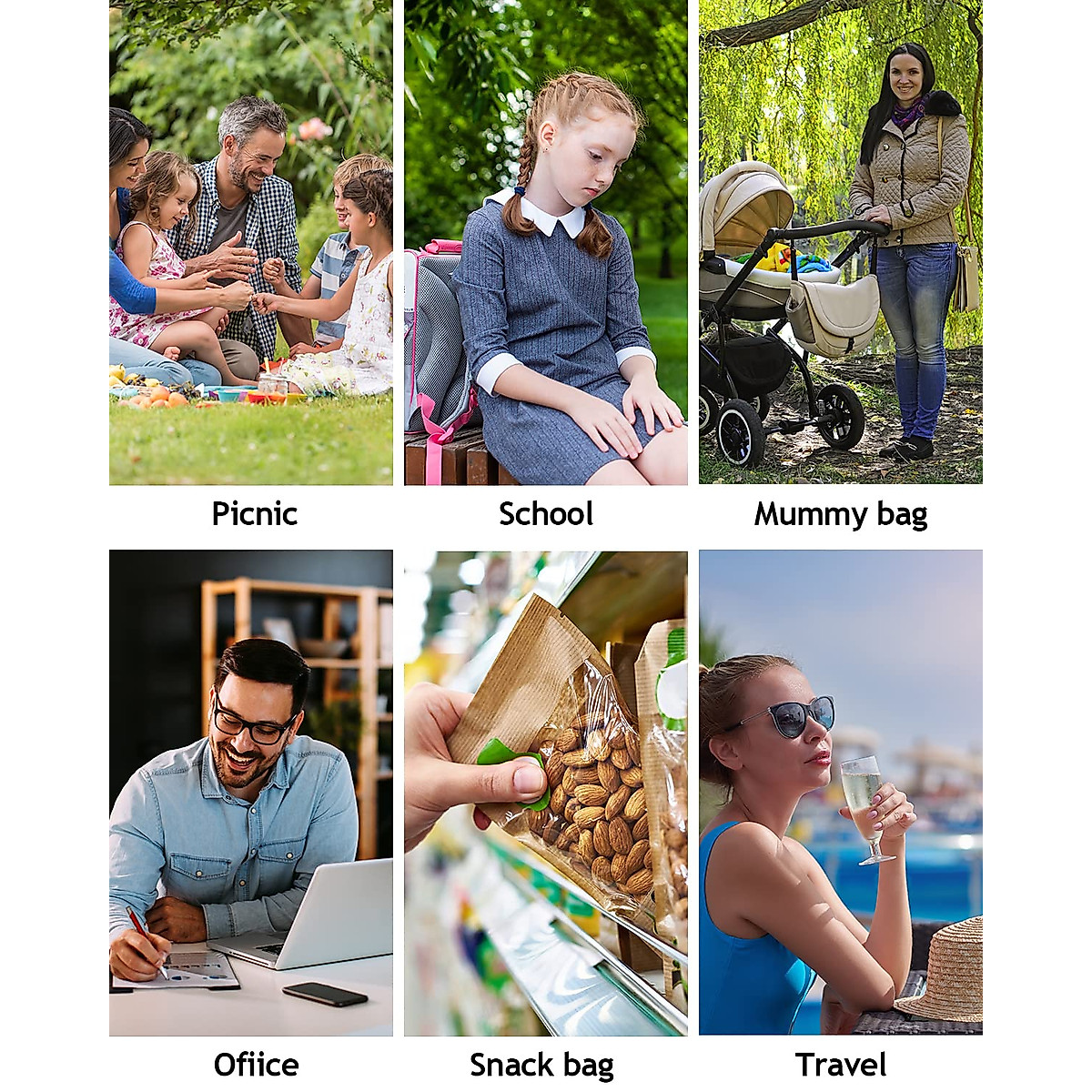 yookee home Black Lunch Bag, Insulated Lunch Box, Thick and Reusable Thermal Lunch Tote Bag, Small Neoprene Lunchbags with Zipper for Adults Kids Nurse Teacher School Work Outdoor Travel Picnic