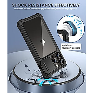 Caka for iPhone 14 Pro Max Case, iPhone 14 Pro Max Case with Slide Camera Cover & Built-in Screen Protector Heavy Duty Shockproof Phone Case Cover for iPhone 14 Pro Max 6.7 inch, Black
